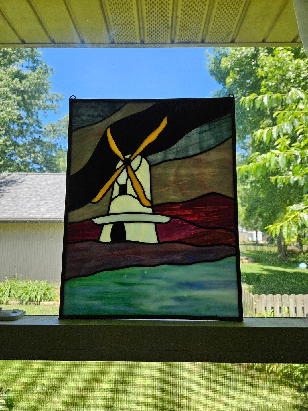 Vintage Stained Glass Windmill - Etsy