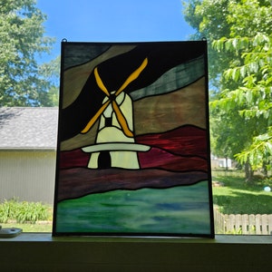 Vintage Stained Glass Windmill - Etsy