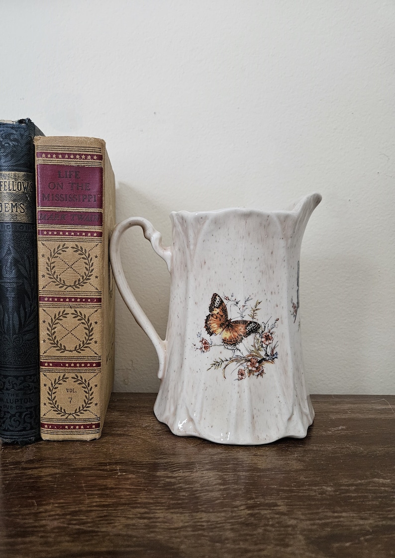 Vintage Speckled Ceramic Pitcher With Butterflies - Etsy