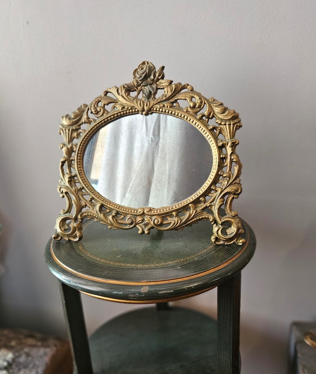 Vintage Cast Metal Framed Mirror W/swinging Arm Stand - Etsy