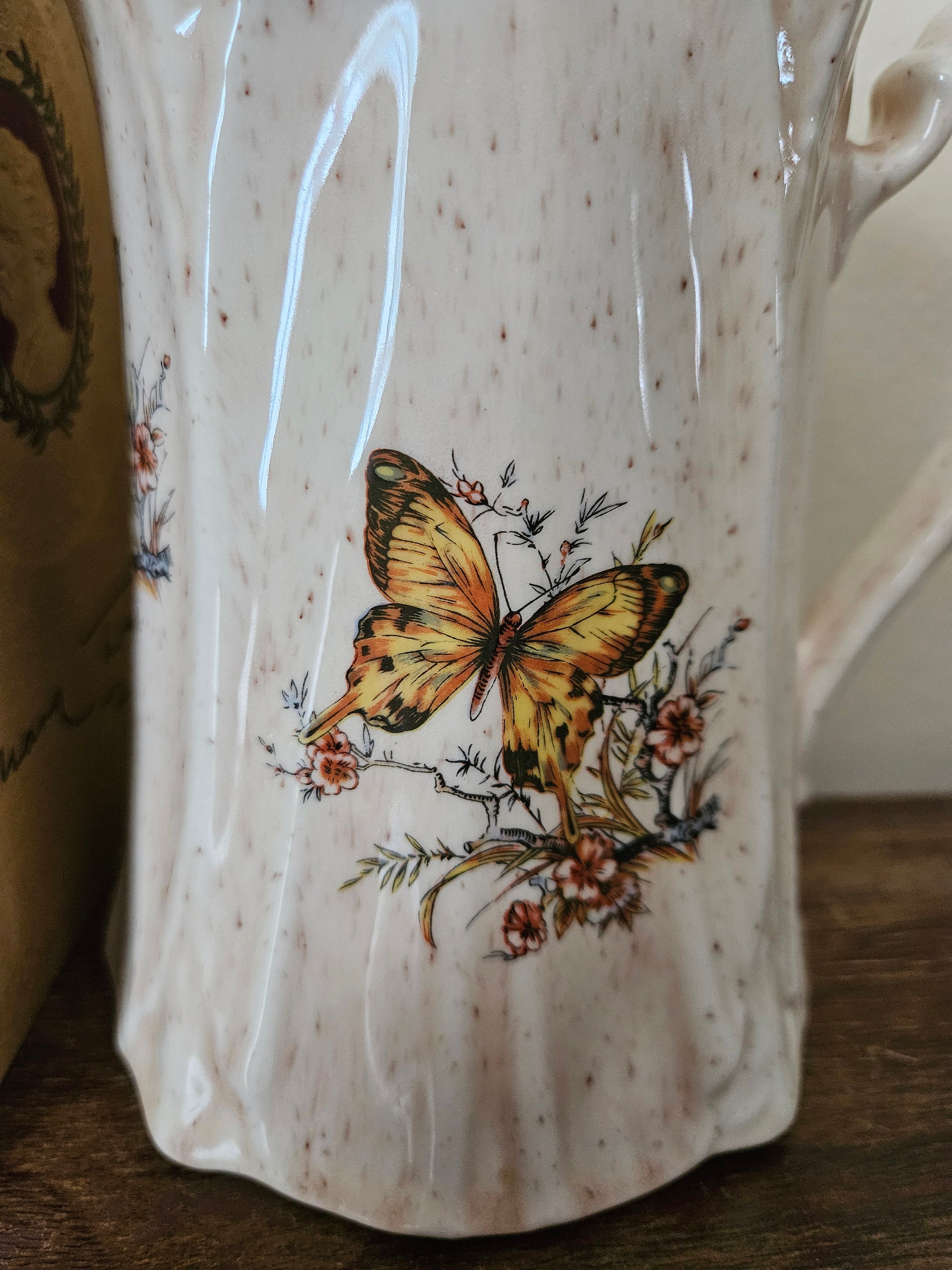 Vintage Speckled Ceramic Pitcher With Butterflies - Etsy