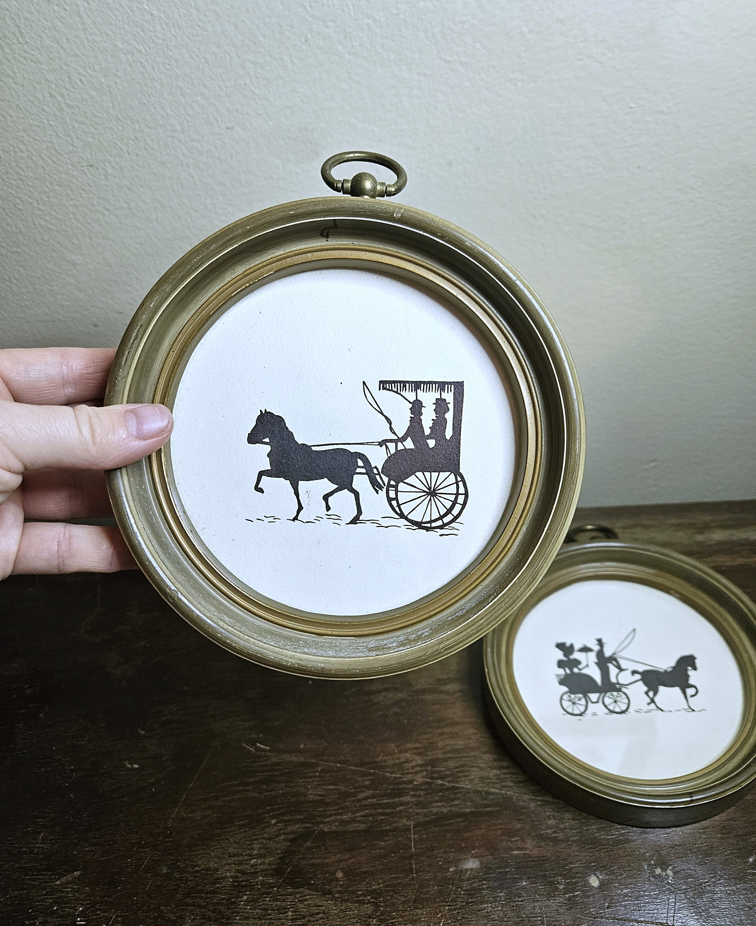 Pair of Vintage Silhouette Horse and Carriage Prints in Round Frames - Etsy