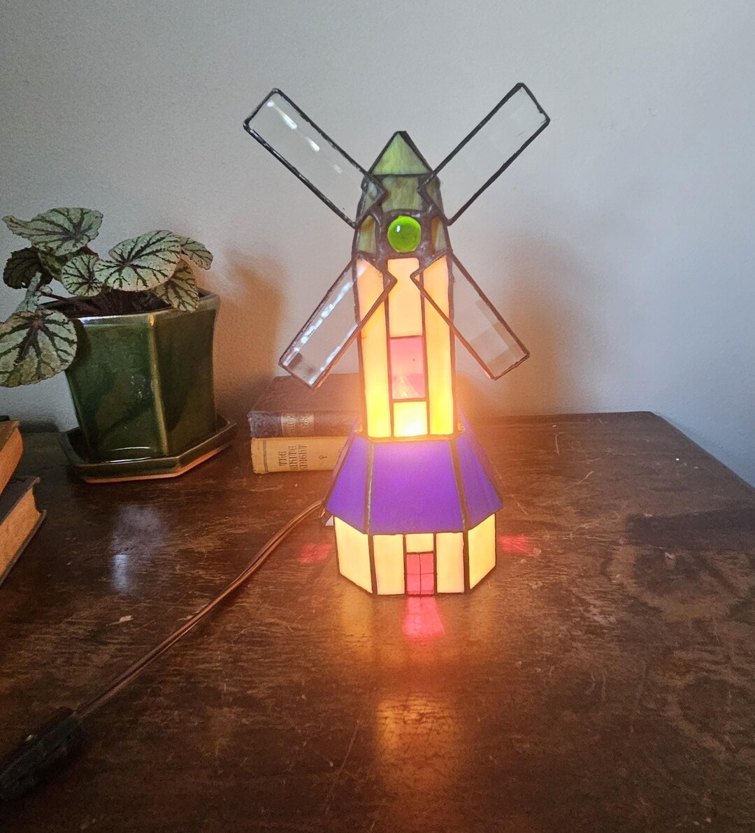 Vintage Stained Glass Windmill Accent Lamp - Etsy