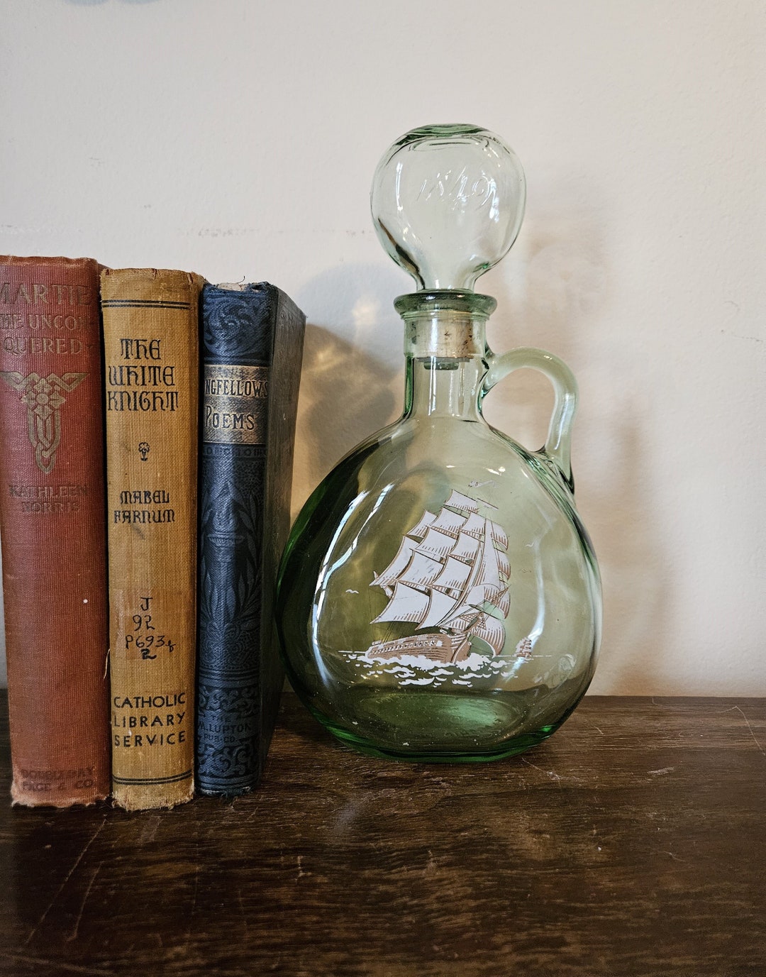 Vintage Old Fitzgerald 1849 Flagship Green Glass Decanter - Etsy