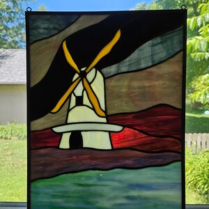Vintage Stained Glass Windmill - Etsy