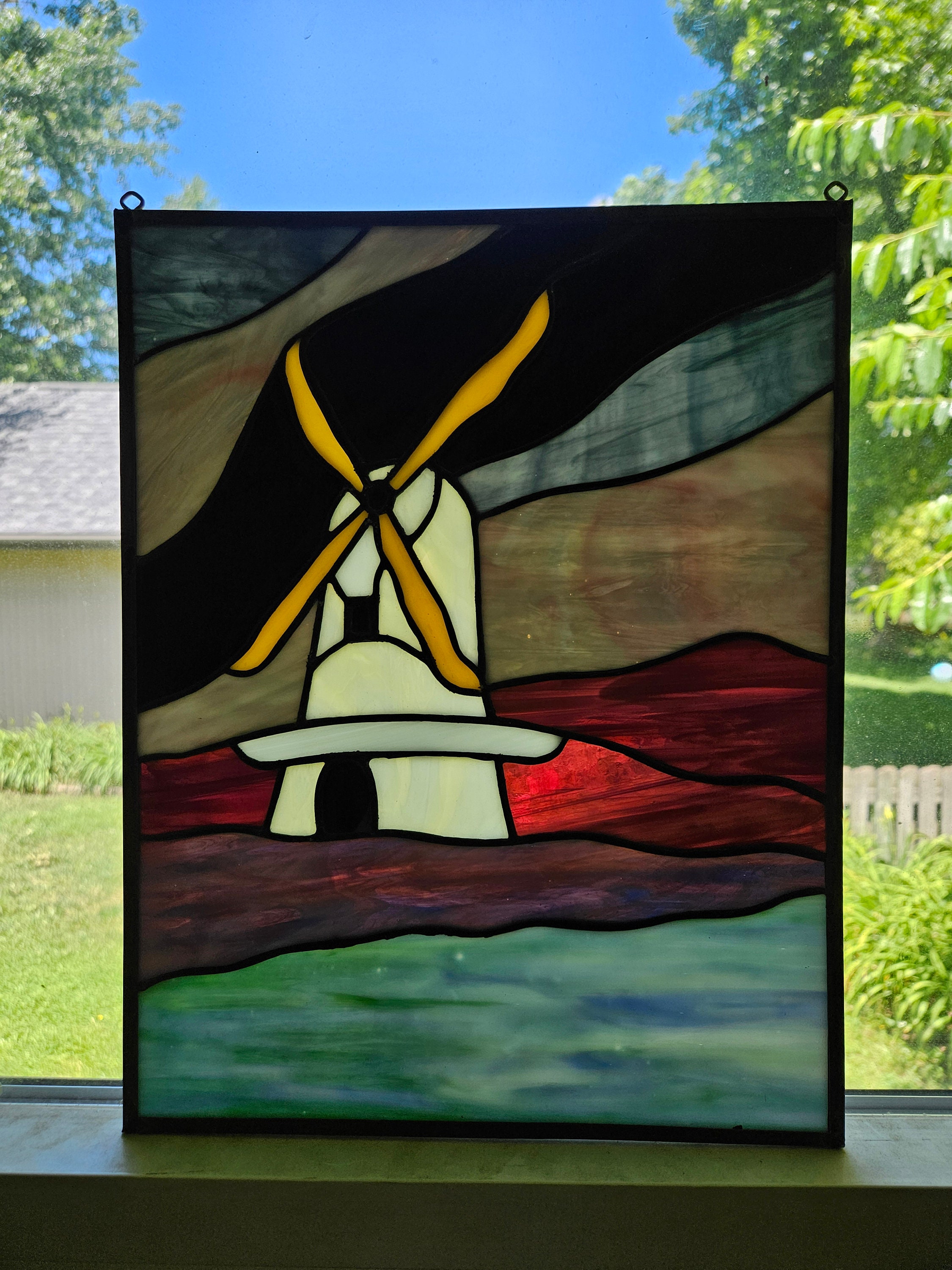 Vintage Stained Glass Windmill - Etsy