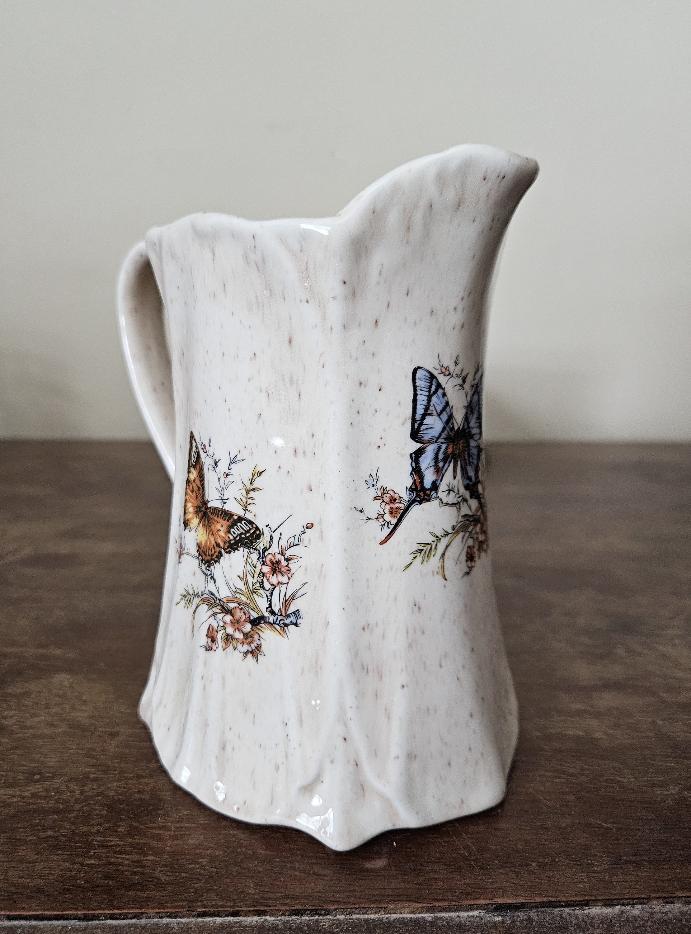 Vintage Speckled Ceramic Pitcher With Butterflies - Etsy