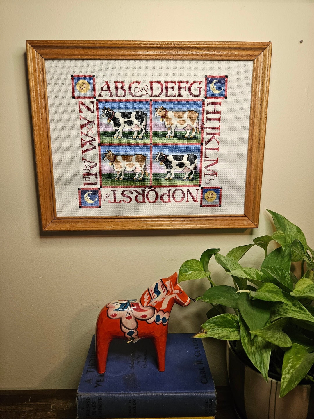 Vintage Cows and Alphabet Completed Framed Cross Stitch - Etsy