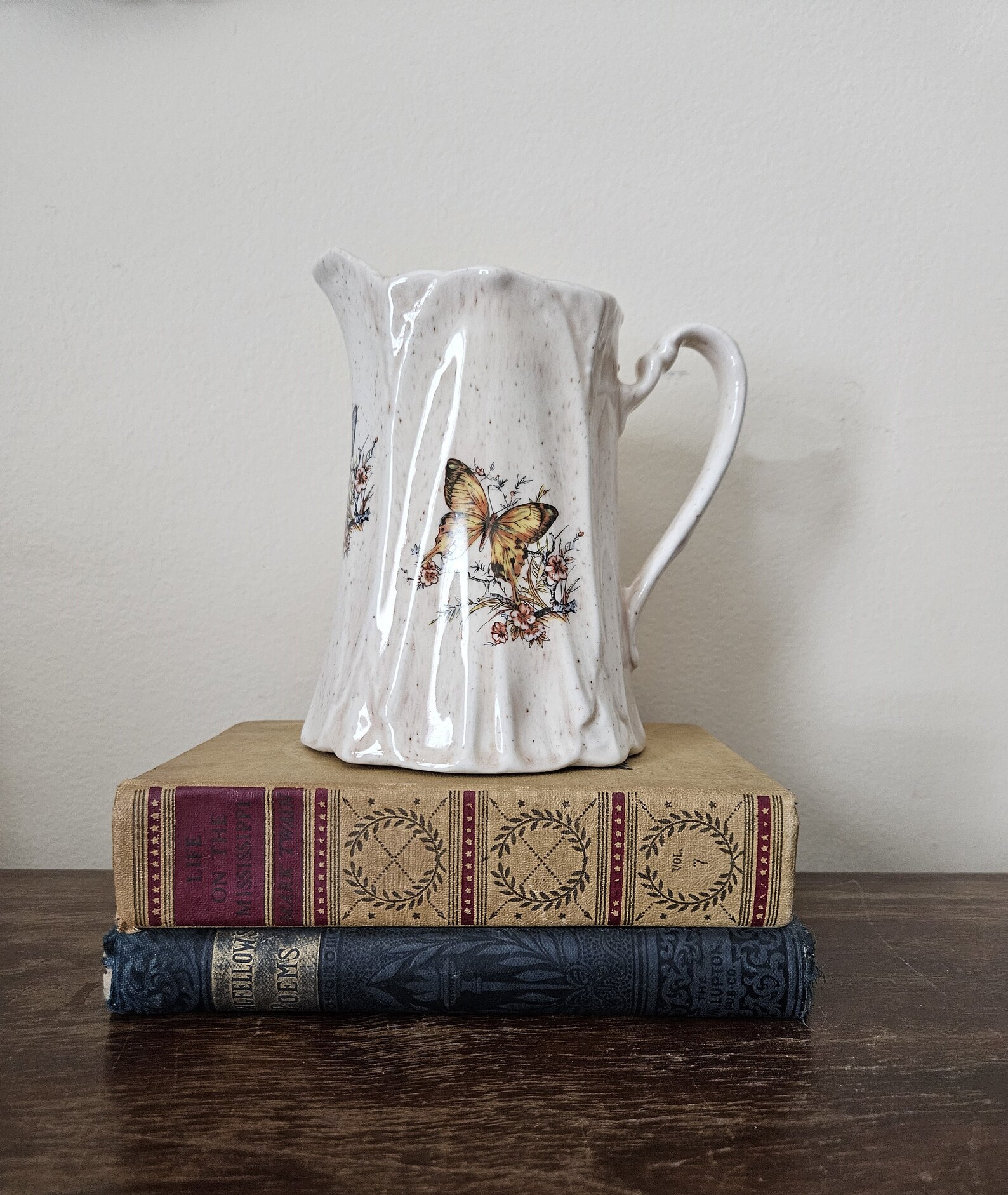 Vintage Speckled Ceramic Pitcher With Butterflies - Etsy
