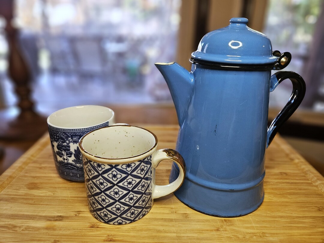 Vintage Enamel Coffee Pot / Blue Enamel Ware - Etsy