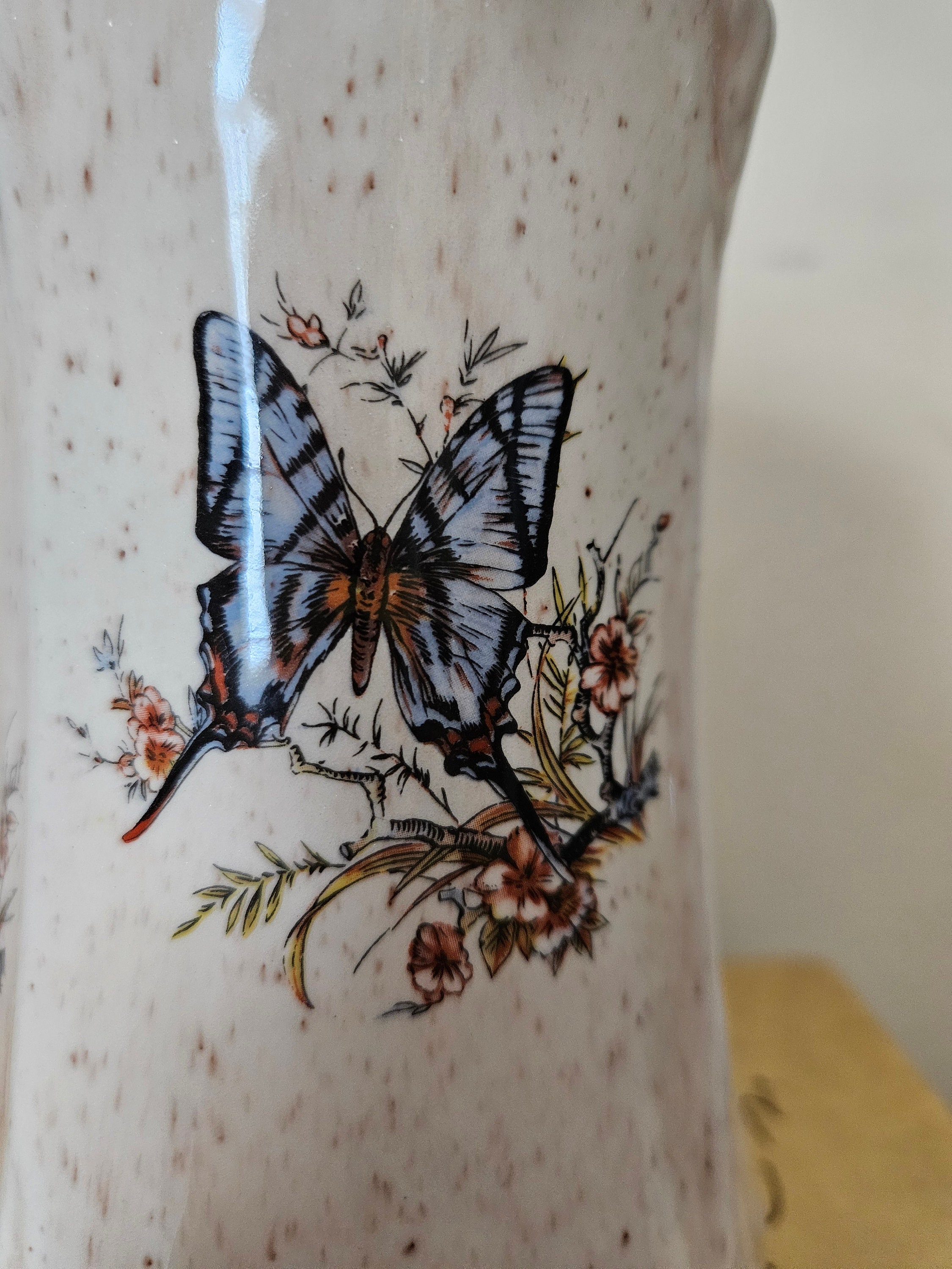 Vintage Speckled Ceramic Pitcher With Butterflies - Etsy