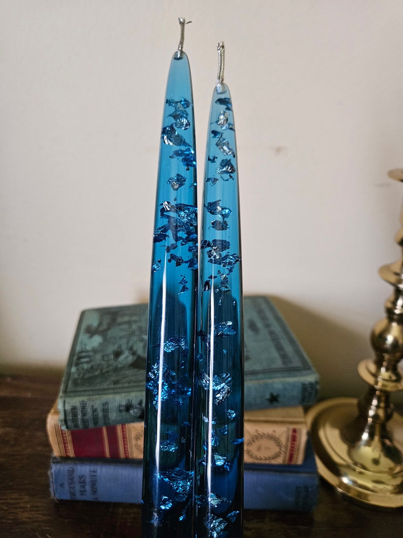 Pair of Mid-century Blue Lucite Candles With Silver Flecks - Etsy