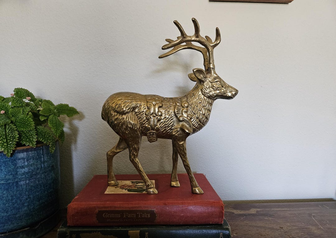 Vintage Large Brass Reindeer - Etsy