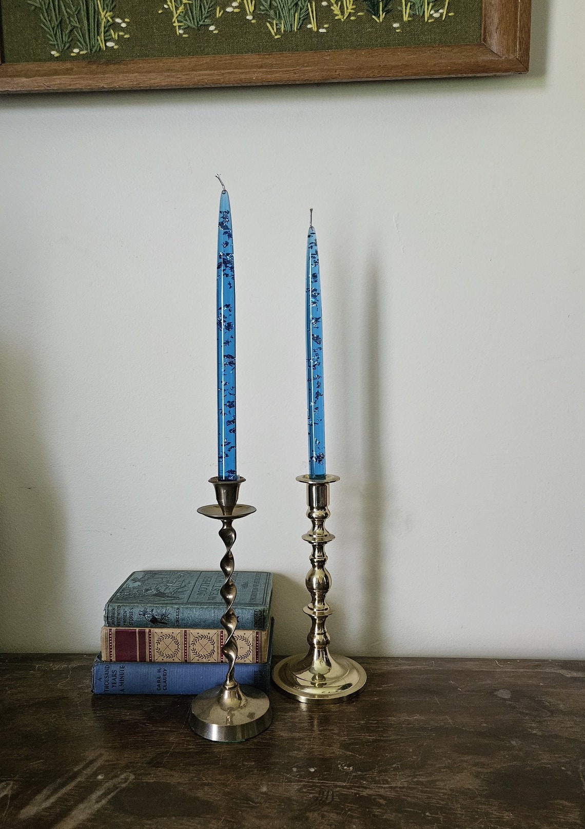 Pair of Mid-century Blue Lucite Candles With Silver Flecks - Etsy