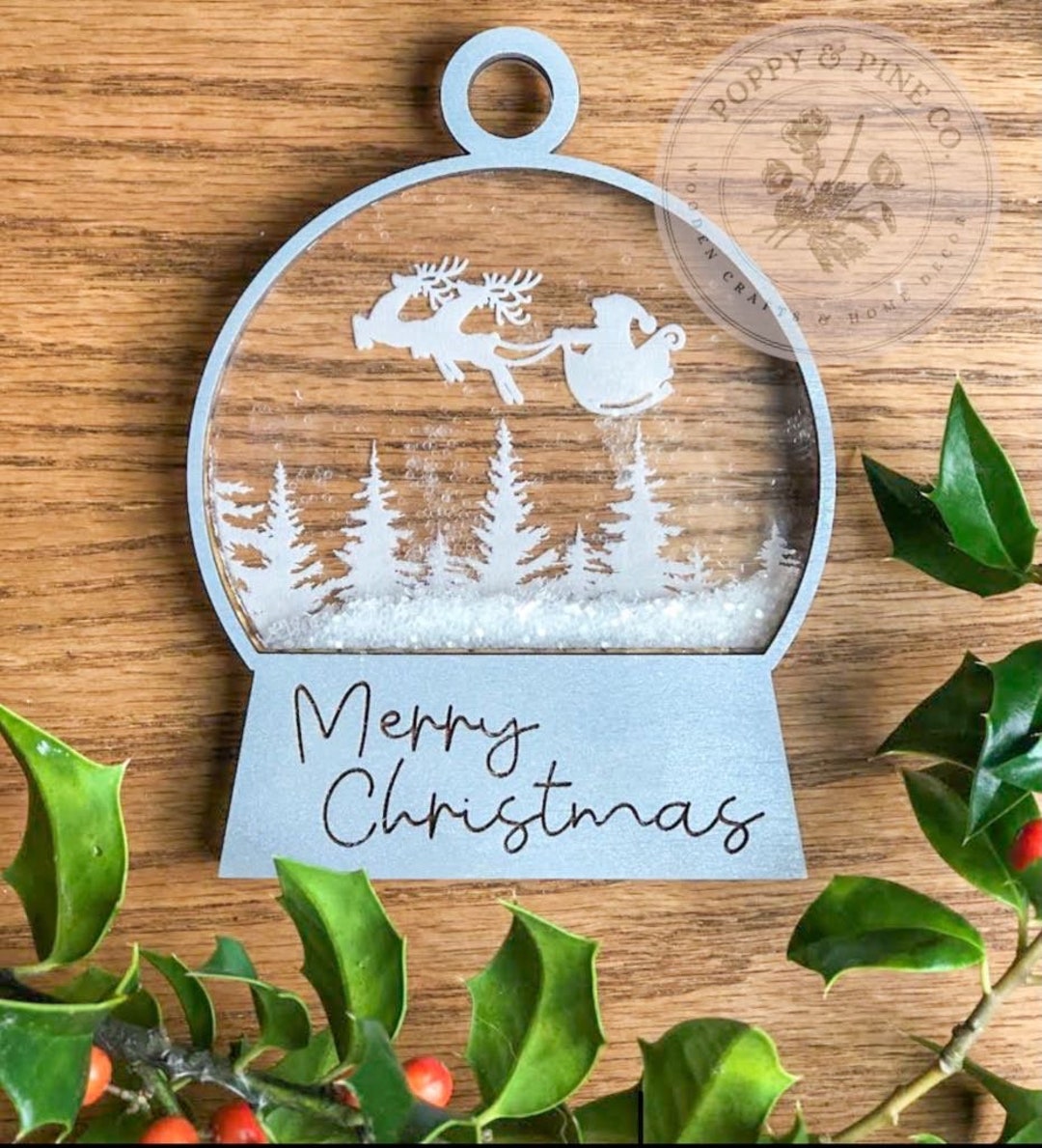 Merry Christmas Snow Globe Shaker Ornament| Tiered Tray Sitter ...