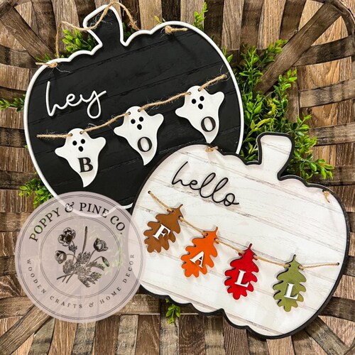 Hello Fall Hey Boo Sign Laser Cut File SVG Glowforge Fall - Etsy