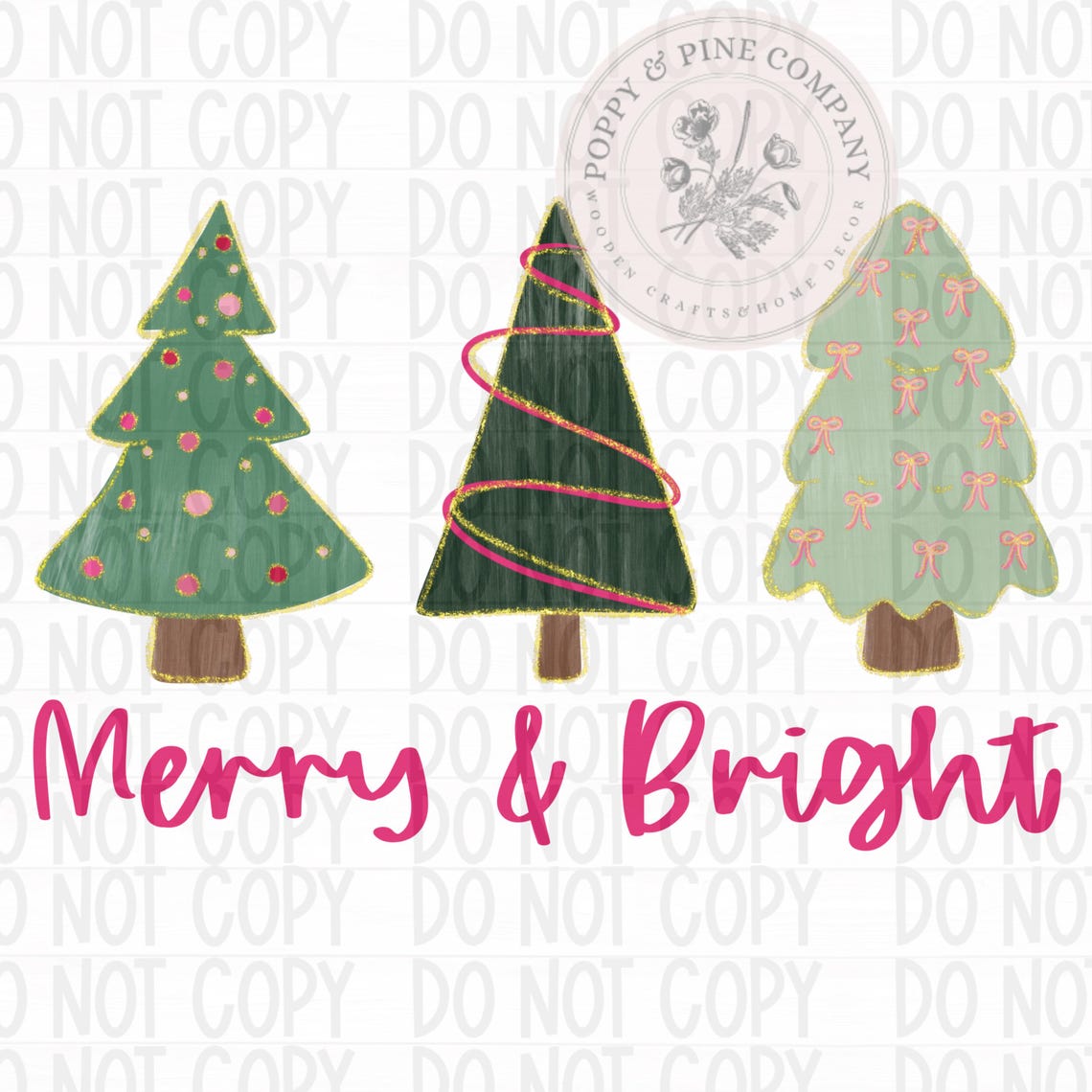 Merry and Bright Christmas Trees PNG - Etsy