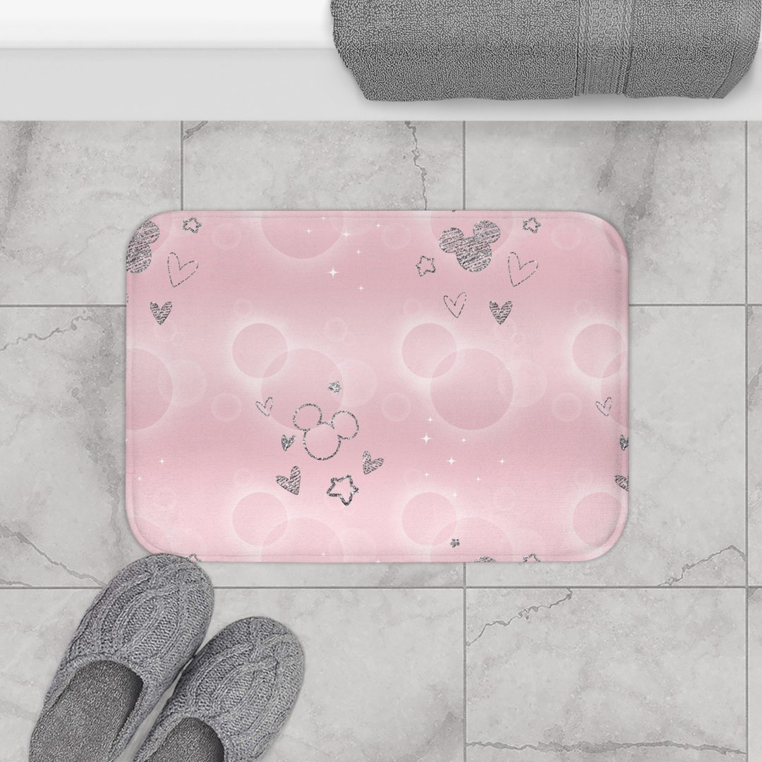 Subtle Disney Bath Decor Pink Disney Bath Mat Mickey Ears Bathroom ...