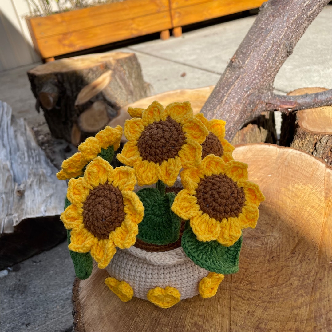 Sunflower Pot. Crochet Sunflowers Pot. Finished Item. Handmade Flowers ...
