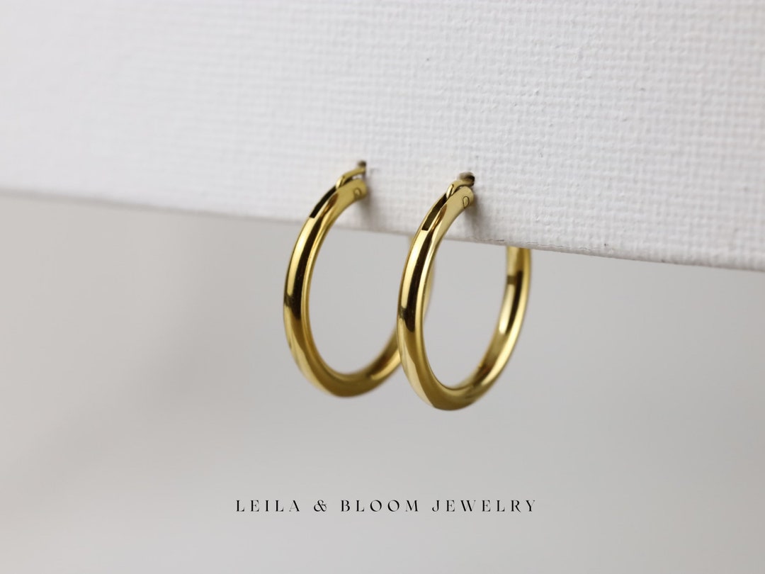 Simple Gold Hoop Earrings • Plain Minimalist Earrings • Titanium 18K ...