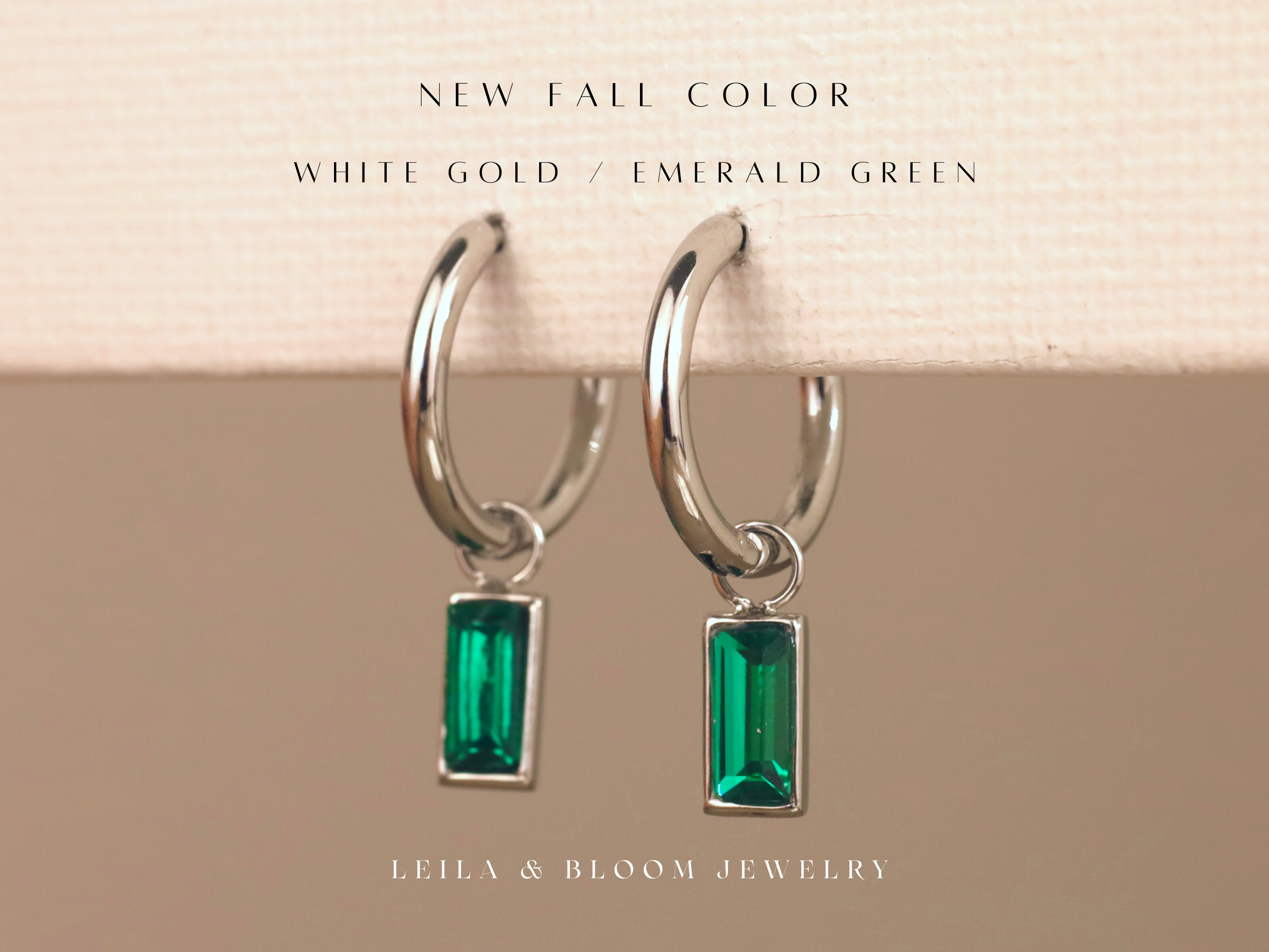 Dangle Drop Emerald Earrings Minimalist Dangle Hoops - Etsy Canada