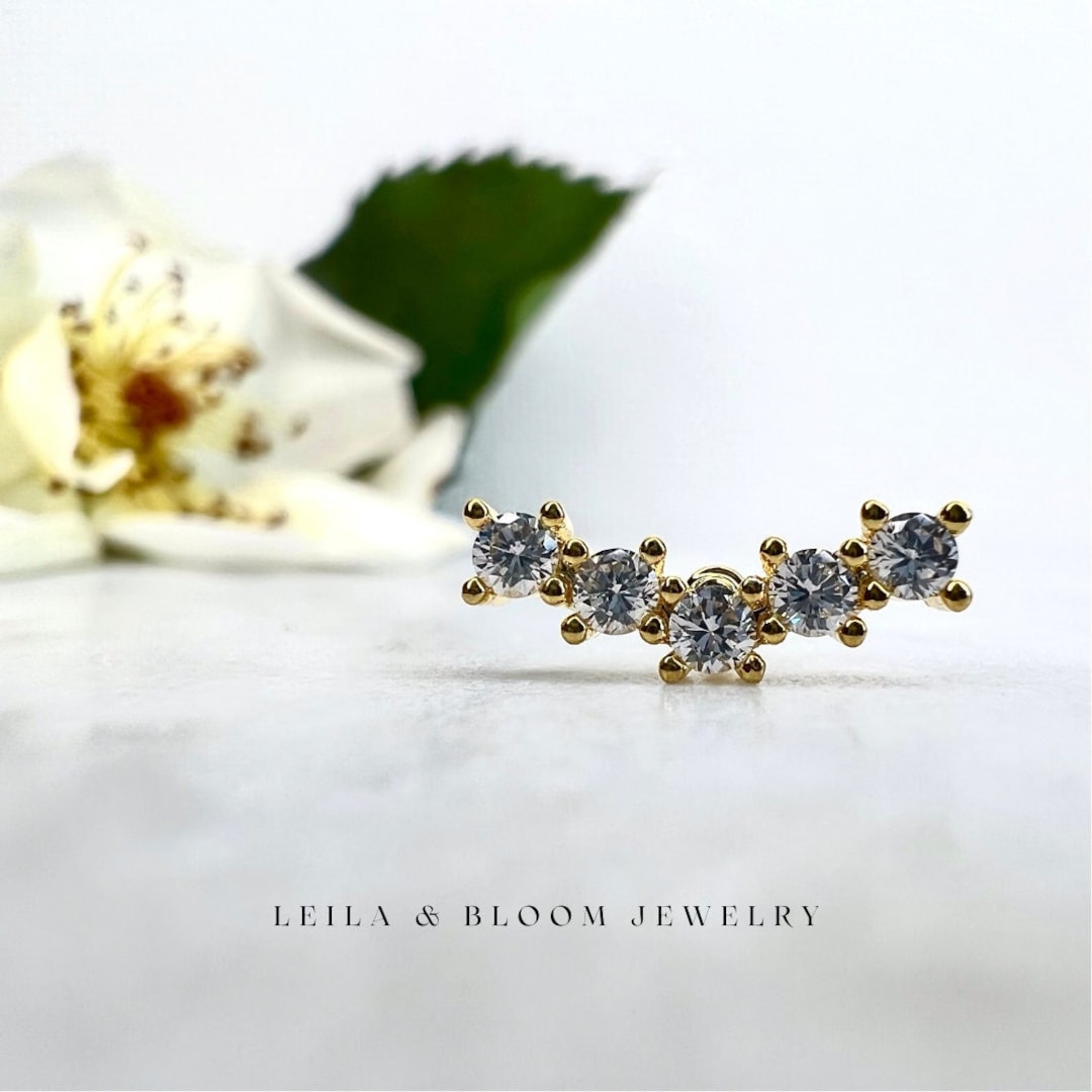 Conch Stud Earring • CZ Diamond • Minimal Dainty Simple Earring ...