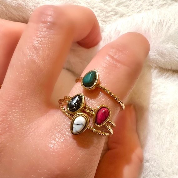 Gemstone Ring 18K Gold Twisted Open Back Adjustable Dainty - Etsy