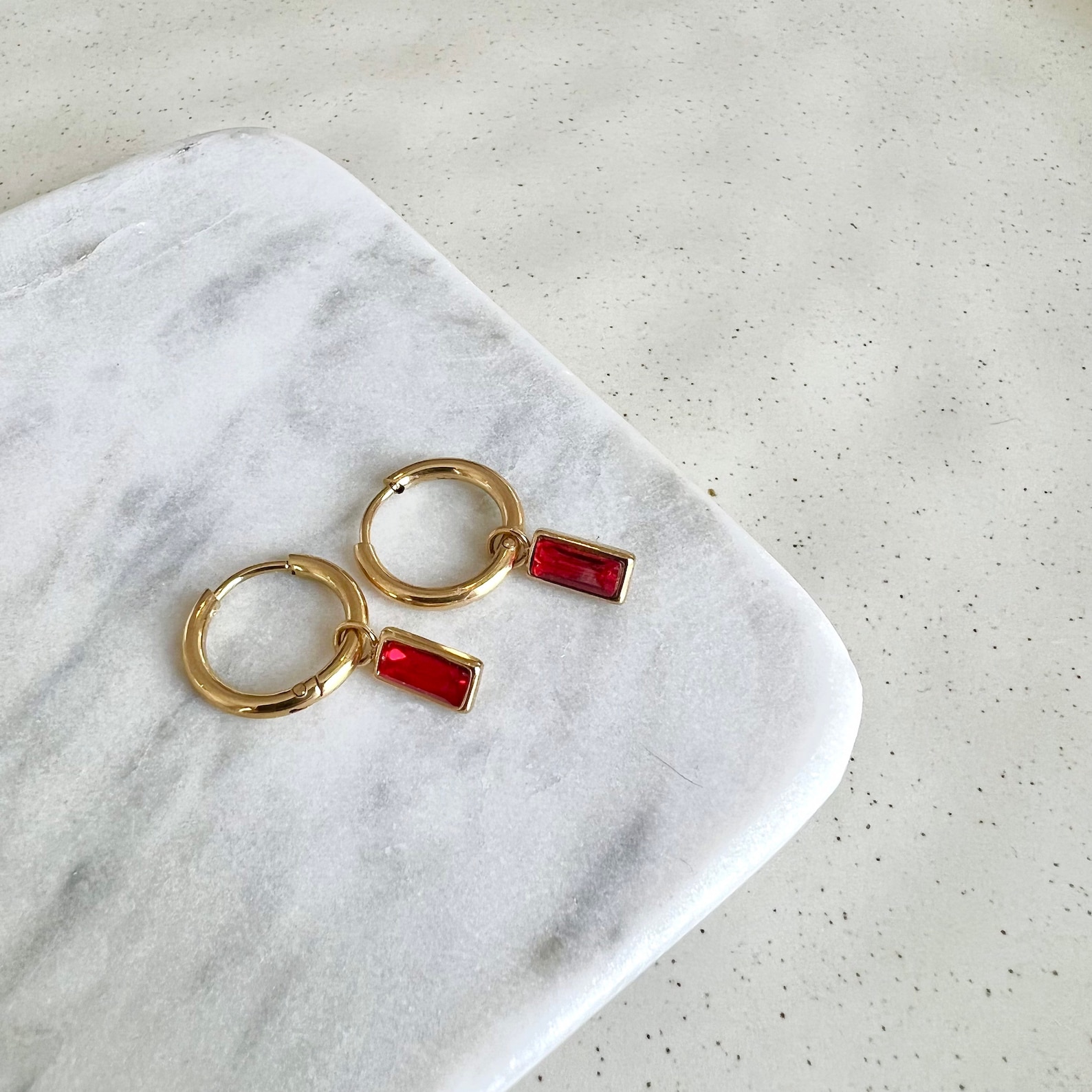 Dangle Drop Emerald Earrings Minimalist Dangle Hoops Gold & Silver CZ ...