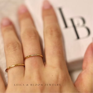 Thin Gold Ring Band • CZ Diamond • Simple Wedding Band •18K Gold-filled Titanium • Minimalist ...