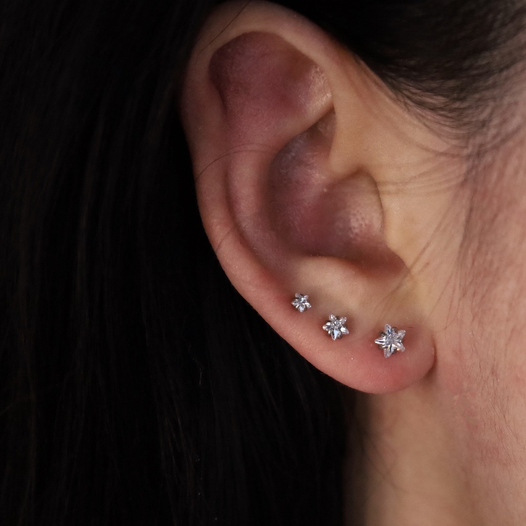 Star Celestial Screw Back Stud Earrings • Dainty Minimalist Stacking ...
