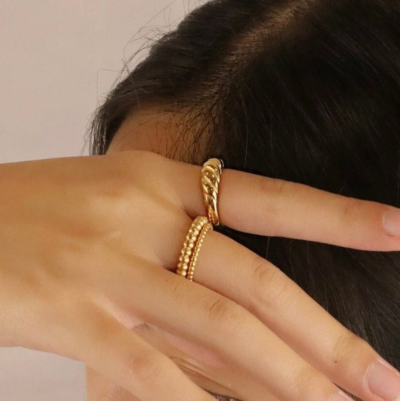 Gold Croissant Ring for Women | Chunky Statement Stacking Band | 18K ...