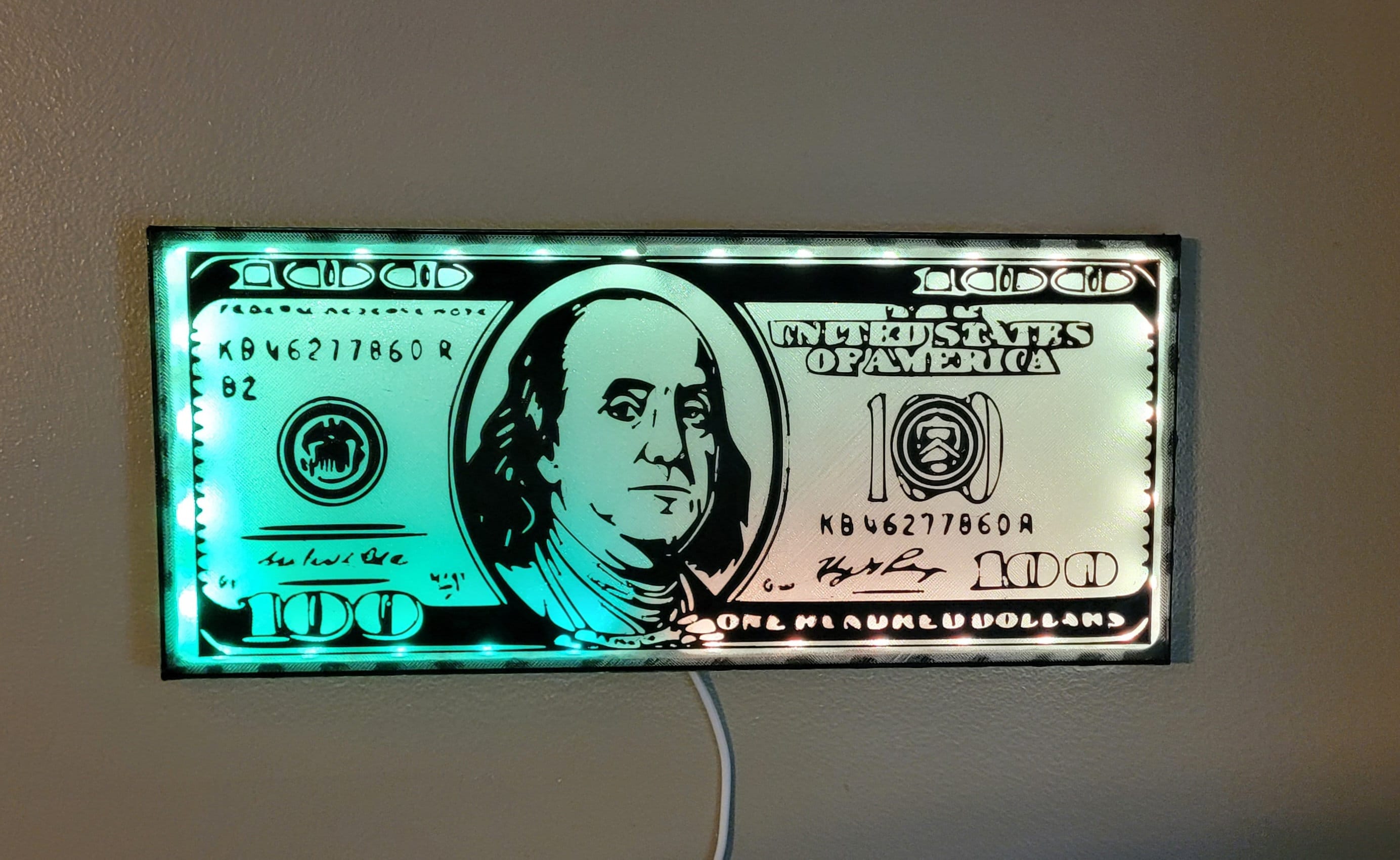 LED Light 100 Dollar Bill Design, 15 Wide Wall Decor, Money Sign ...