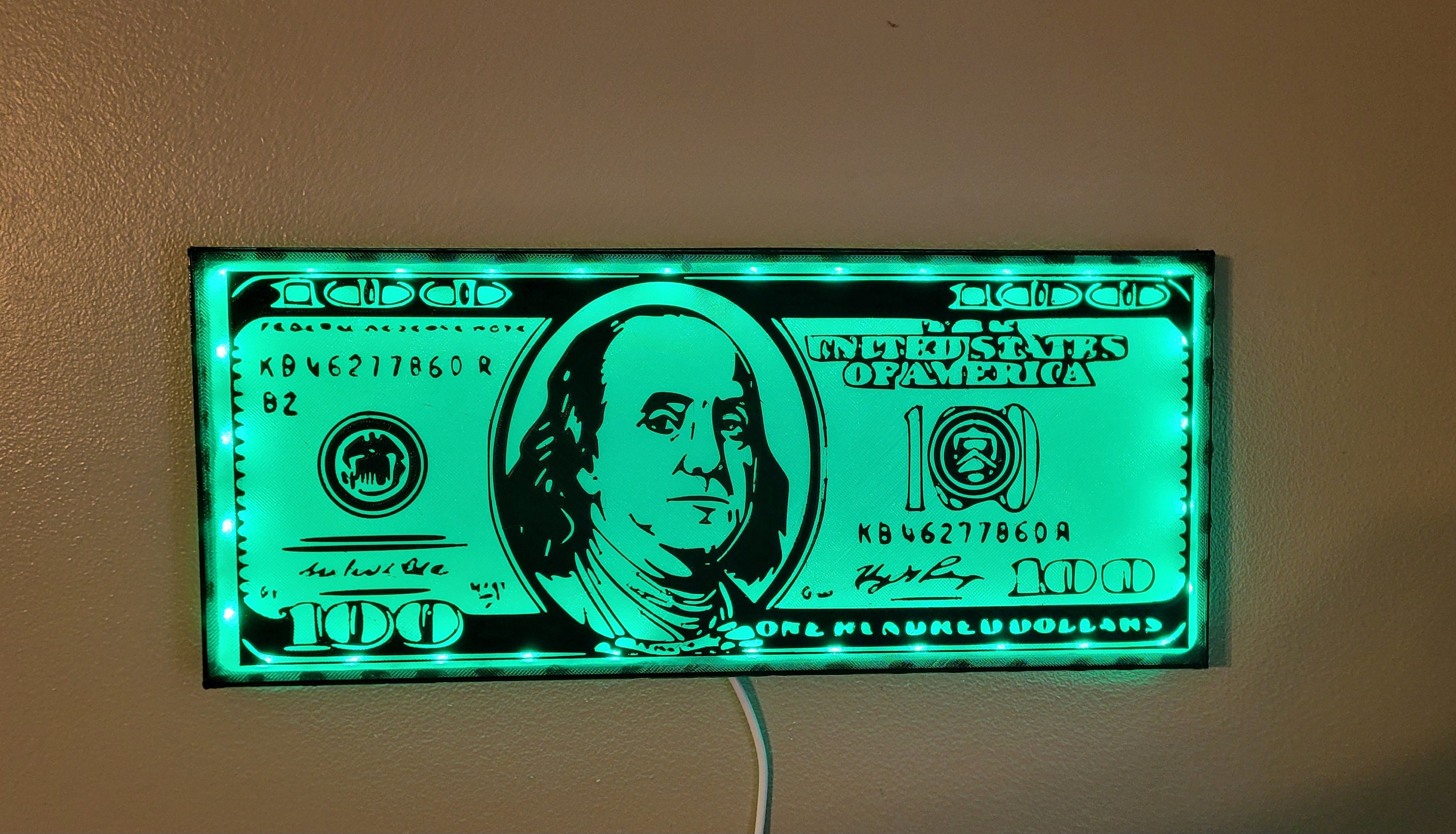 LED Light 100 Dollar Bill Design, 15 Wide Wall Decor, Money Sign ...