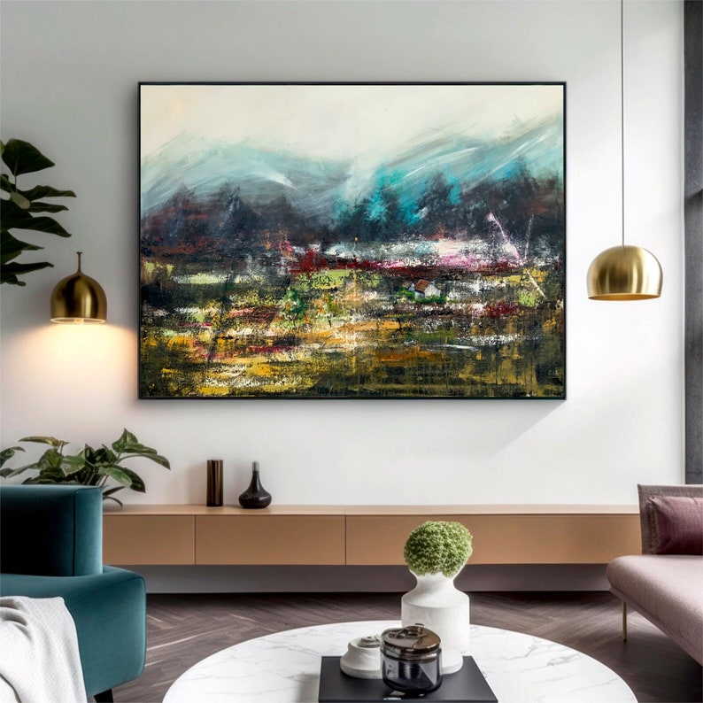 Abstract Landscape Painting for Living Room Textured Landscape Office ...