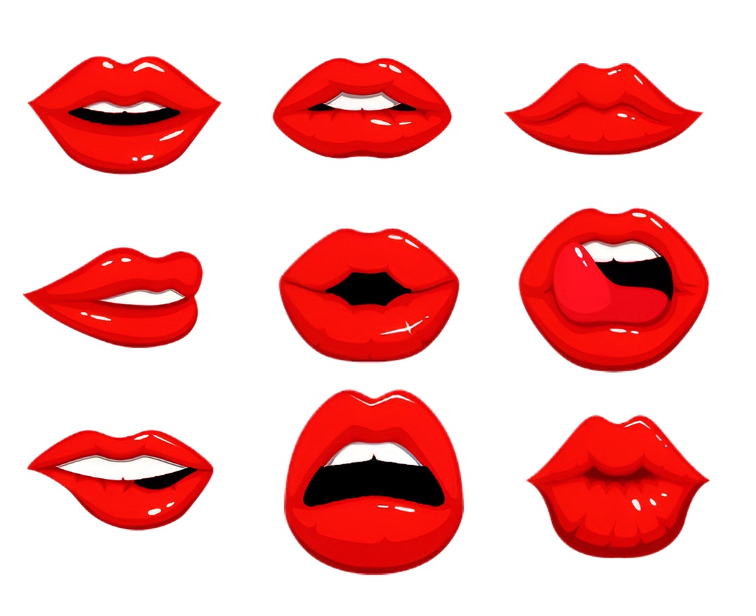 Set of 9 , 2" Cartoon Lips Vinyl Stickers - Etsy