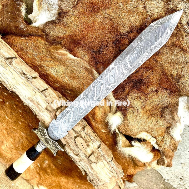 Handmade Viking Sword, Forged in Fire mosaic Damascus Steel Sword, Hand ...