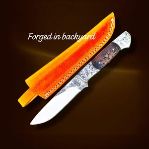 Custom Hand Made Knife, Engraved Knife, Obsidian Knife, With Leather ...