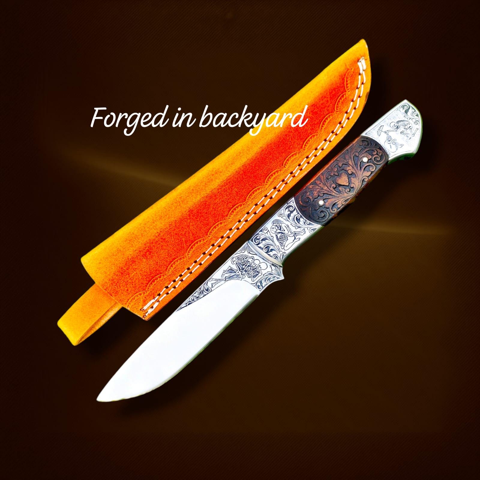 Custom Hand Made Knife, Engraved Knife, Obsidian Knife, With Leather ...