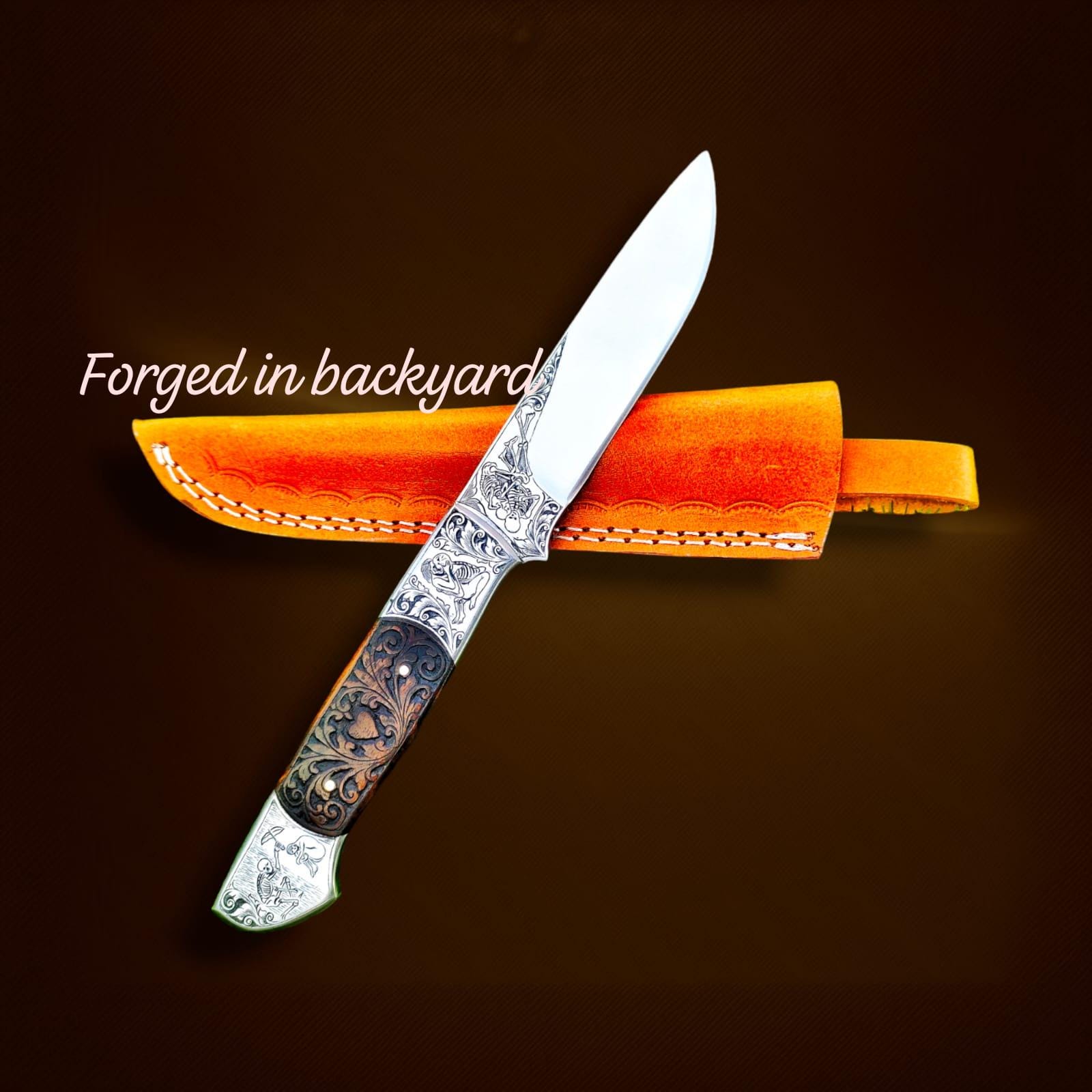 Custom Hand Made Knife, Engraved Knife, Obsidian Knife, With Leather ...