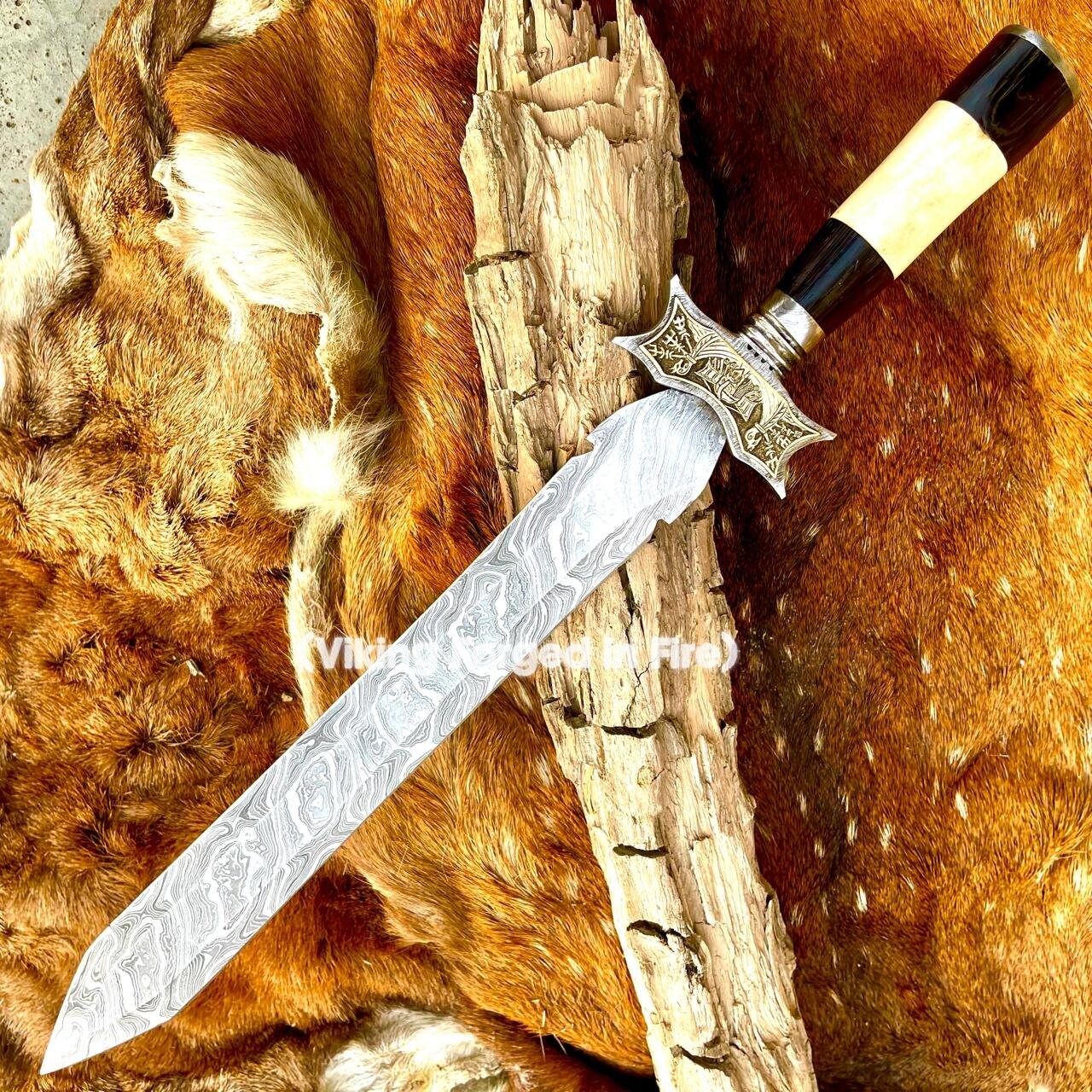 Handmade Viking Sword, Forged in Fire mosaic Damascus Steel Sword, Hand ...