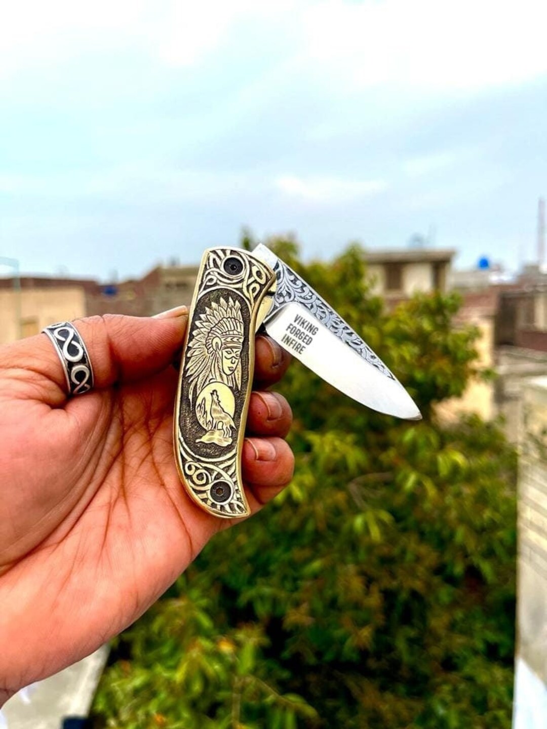 Viking Knife Pocket Knife Customised Chisel Deep Hand Engraved Brass ...