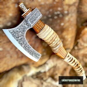 Customized Axe, Hand Forged in Fire After Deeply Hand Engraved Viking ...
