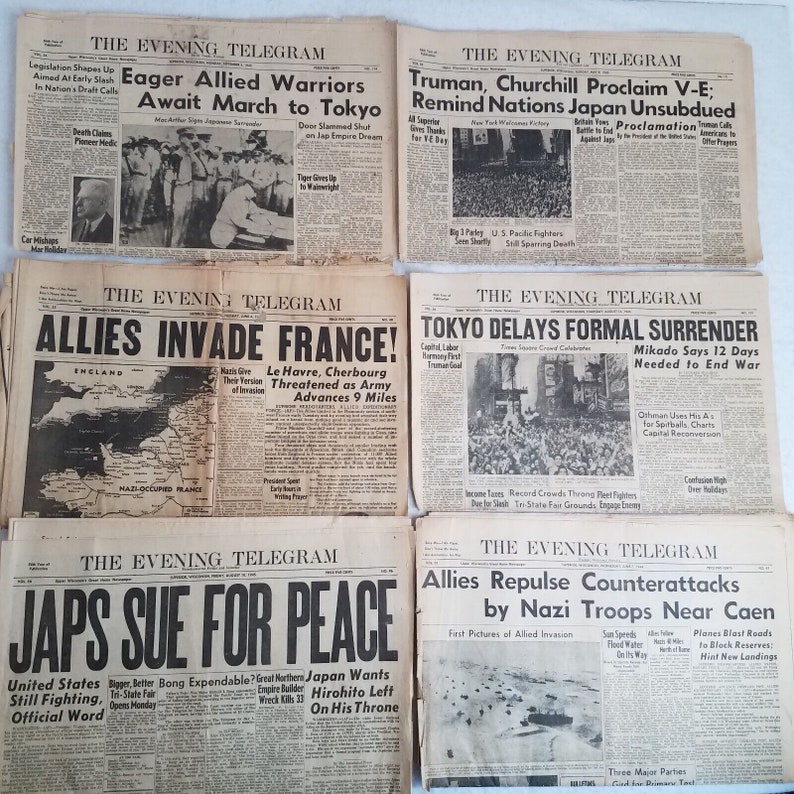 WWII Era Newpaper Lot 1943 1944 1945 the Evening Telegram Superior WI ...