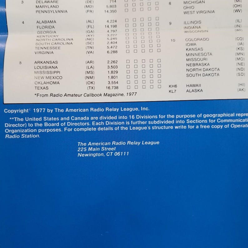 1977 Official ARRL US Call Area Map Ham Radio QSL Radio 23 X 37 Vintage ...