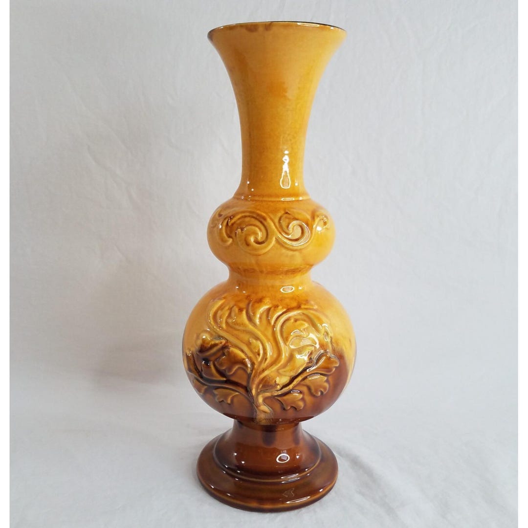 Royal Haeger 15" Double Gourd Vase RARE Gold Yellow Brown LARGE Vintage ...