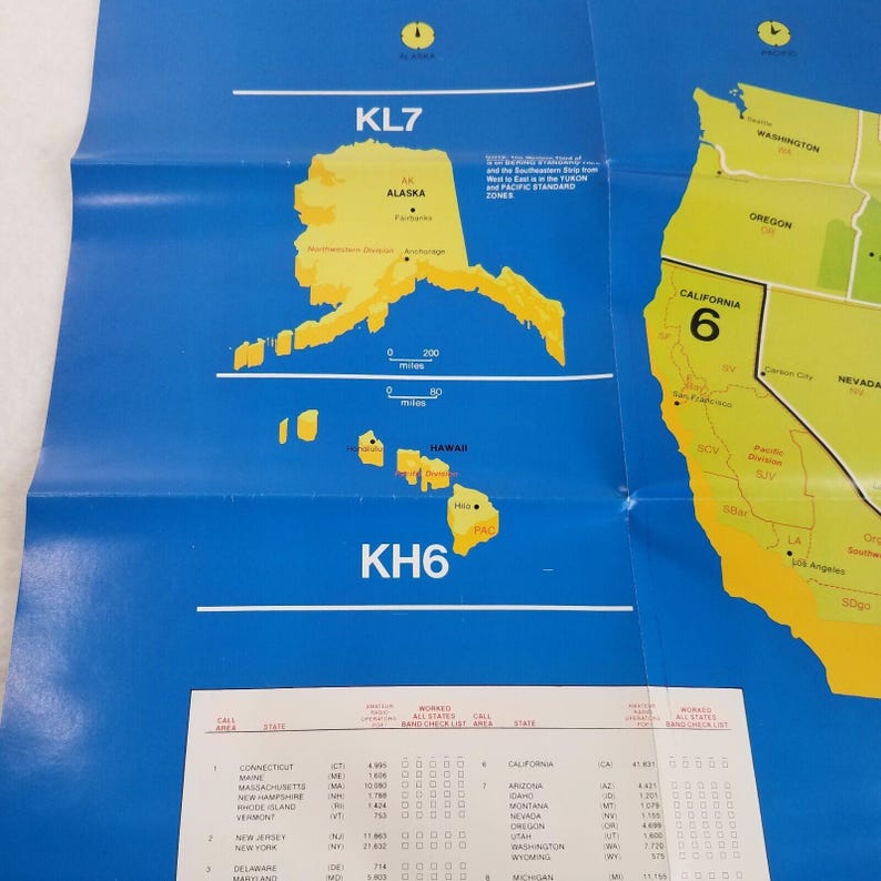 1977 Official ARRL US Call Area Map Ham Radio QSL Radio 23 X 37 Vintage ...