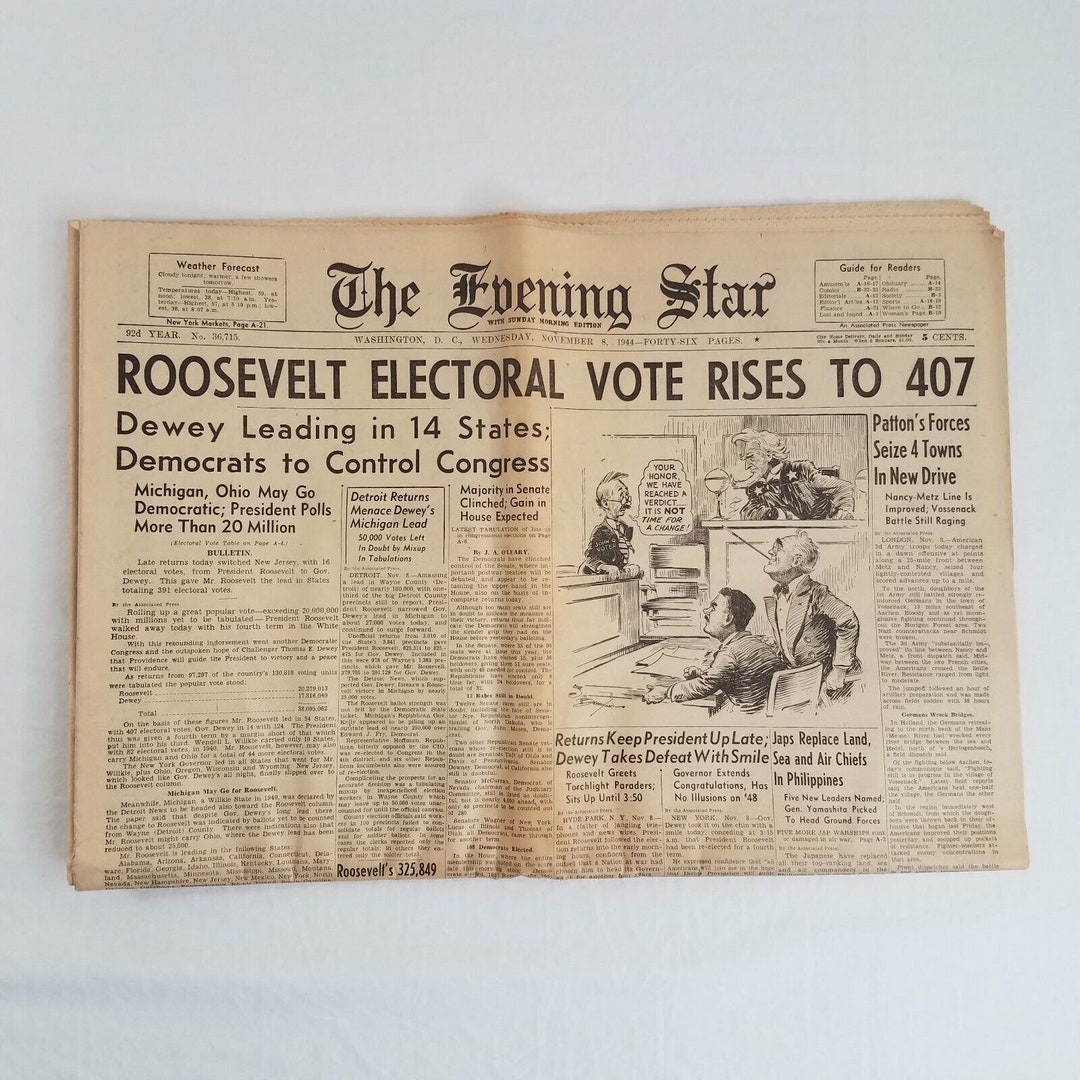 The Evening Star Washington Nov 8 1944 DC Newspaper WWII - Etsy