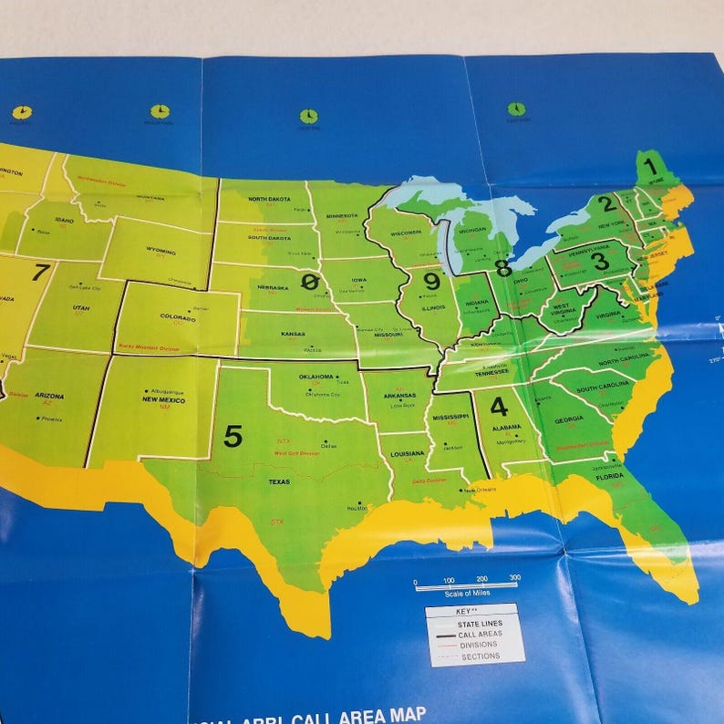 1977 Official ARRL US Call Area Map Ham Radio QSL Radio 23 X 37 Vintage ...