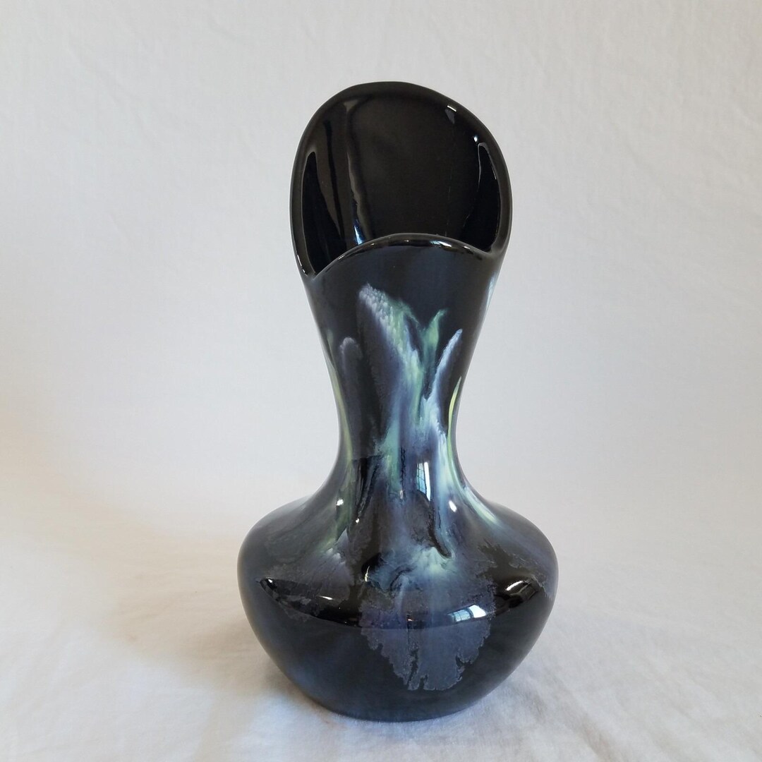 Stunning Royal Haeger Pottery Black Glaze Vase 9" 413 Blue Green White ...