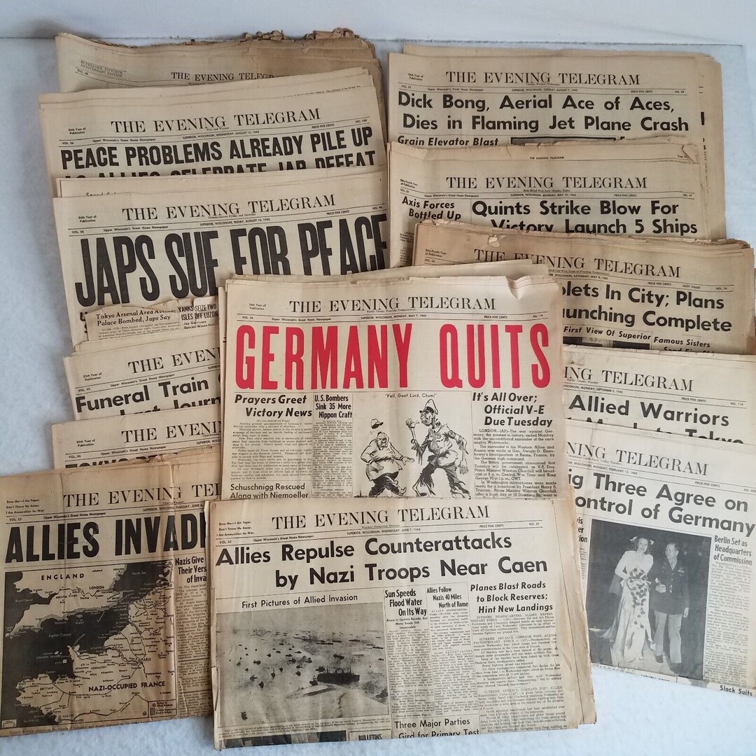 WWII Era Newpaper Lot 1943 1944 1945 the Evening Telegram Superior WI ...